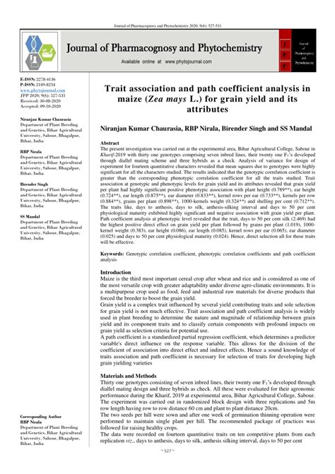 Pdf Trait Association And Path Coefficient Analysis In Maize Zea Mays L For Grain Yield And