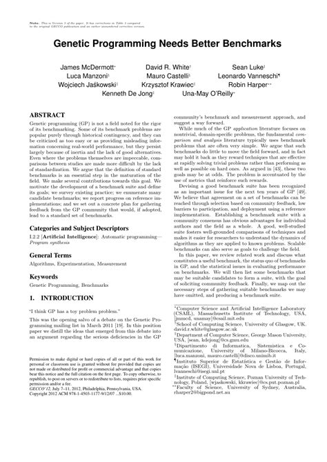 Pdf Genetic Programming Needs Better Benchmarks