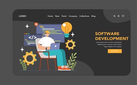 Premium Vector Software Development Web Banner Or Landing Page Dark Or Night Mode Coding