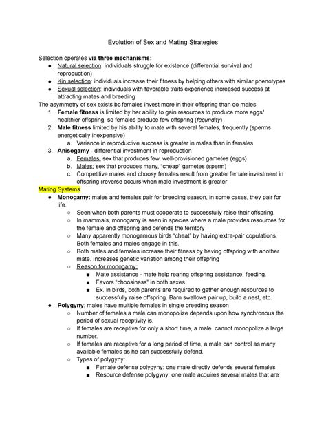 Bios 120 Evolution Of Sex And Mating Strategy Evolution Of Sex And