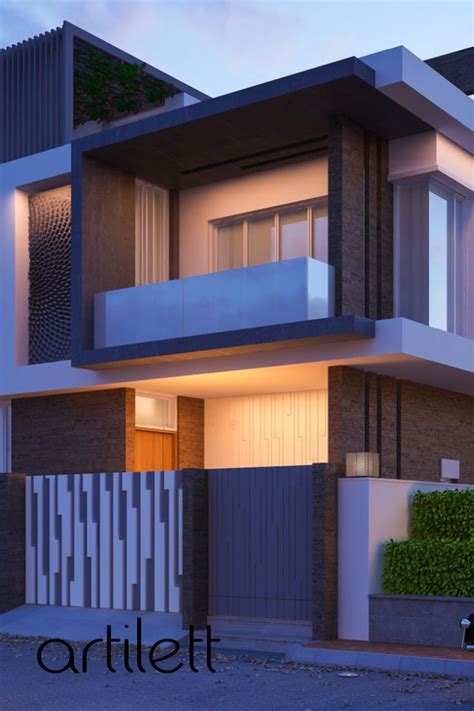 Bungalow Front Box Elevation With Glass Railing Balcony Bungalow