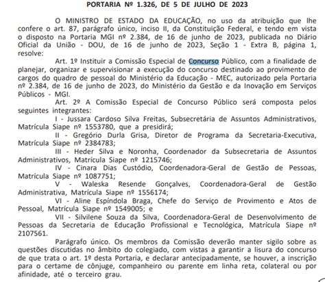 Concurso MEC comissão formada para novo edital de 220 vagas Direção