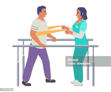 재활 부상 장애 플랫 벡터 일러스트가있는 사람들의 물리 치료 서비스에 대한 스톡 벡터 아트 및 기타 이미지 서비스 외래
