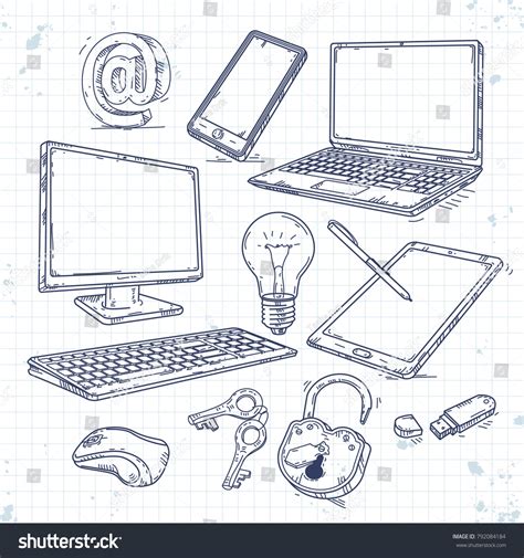 Vector Set Hand Drawn Icons Computer Stock Vector Royalty Free Shutterstock