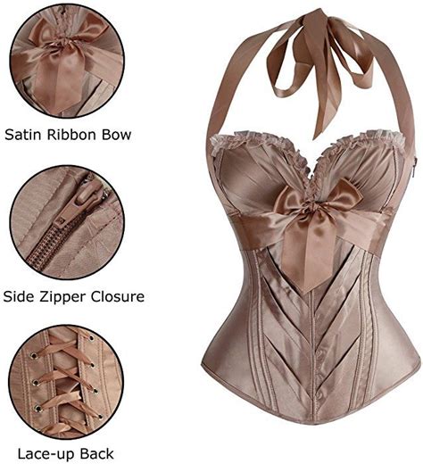 Charmian Damen Vintage Satin Halfter Knochen Reißverschluss Bustier