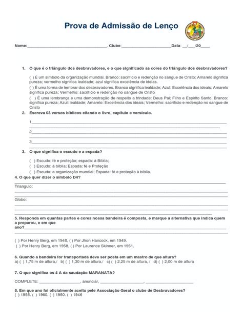 Prova De Admissão De Lenço Regiao4 1 Pdf