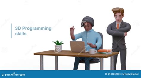 3d Programming Skills Concept Professional American Man Sitting At