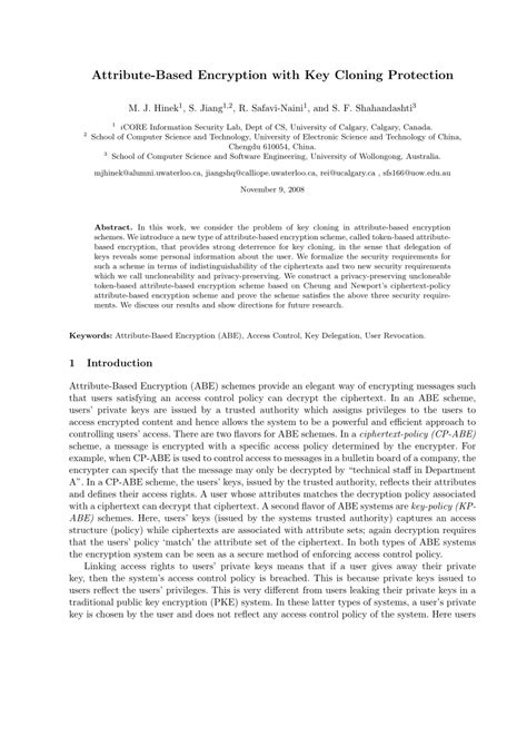 Pdf Attribute Based Encryption With Key Cloning Protection