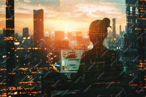 A Silhouetted Programmer Sits In Front Of Multiple Monitors Coding With