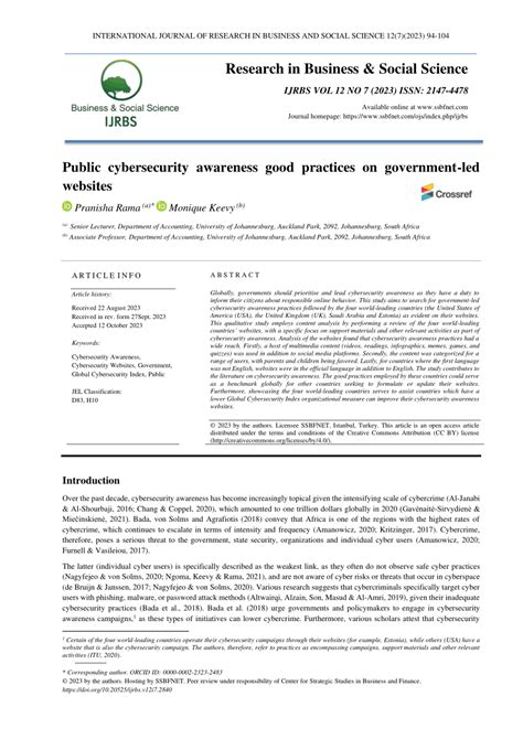 PDF Public Cybersecurity Awareness Good Practices On Government Led Websites