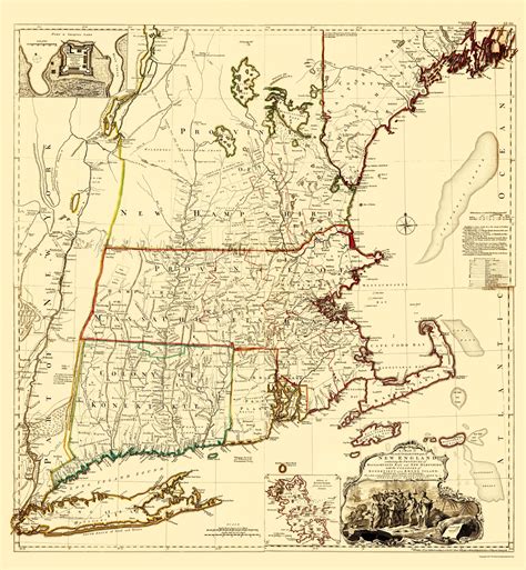 Historic War Map Massachusetts New Hampshire Connecticut Rhode Islan