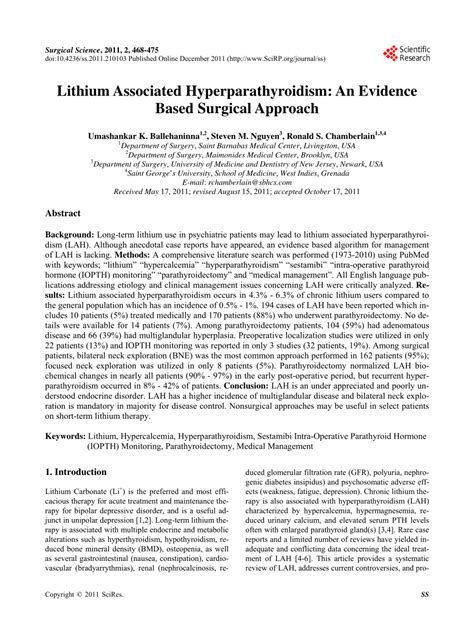 Pdf Lithium Associated Hyperparathyroidism An Evidence Based