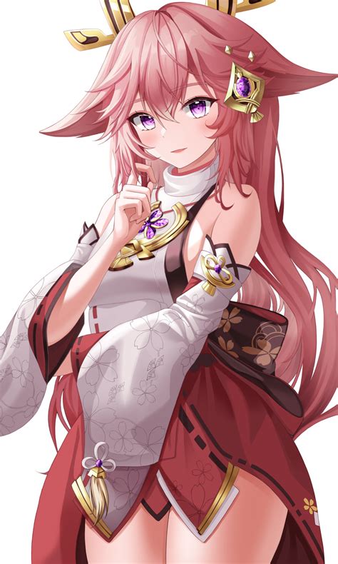 Thighs Pink Hair Long Hair Yae Miko Genshin Impact Anime Anime