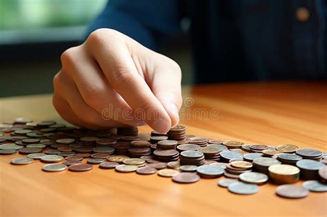 Coin Collection Hands Counting And Sorting Coins Of Different Types Stock Illustration