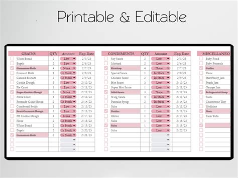 Refrigerator Inventory Template Refrigerator Checklist Etsy