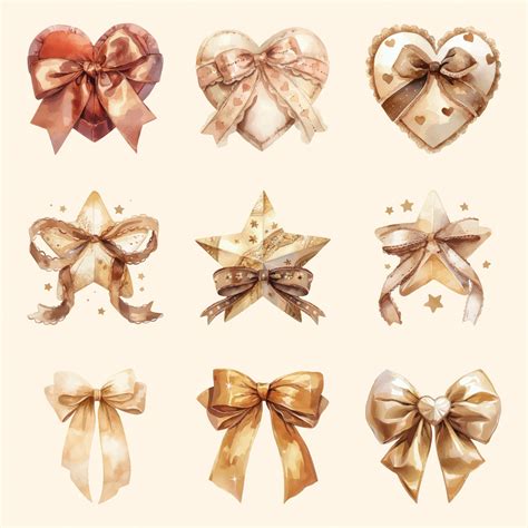 Elegant Bows And Hearts Illustration Premium Ai Generated Vector