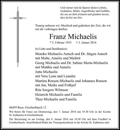 Alle Traueranzeigen für Franz Michaelis trauer rp online de