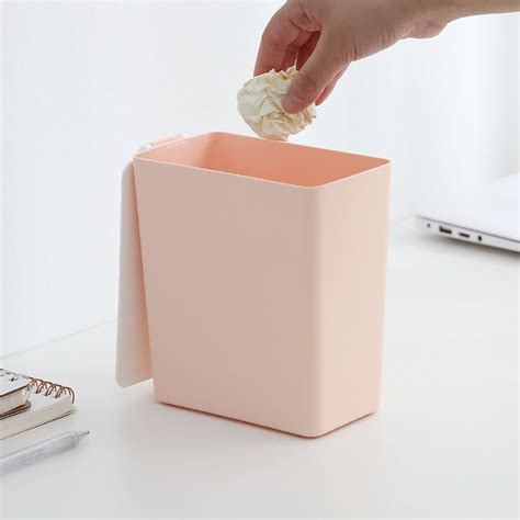 Ozmmyan 0 5Gal 1 6L Desktop Trash Can With Lid Plastic Micro Push Trash
