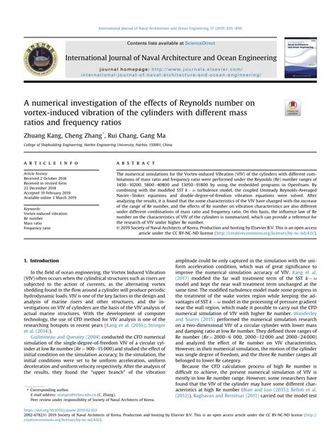 Pdf A Numerical Investigation Of The Effects Of Reynolds Number On Vortex Induced Vibration Of