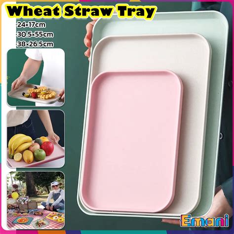 3 Colors Wheat Straw Tray Unbreakable Lightweight Dinner Dishes For