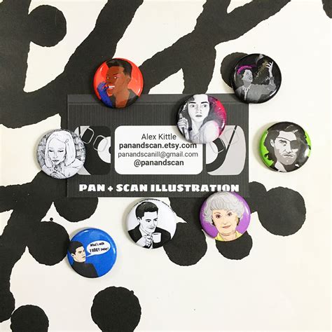Illustrated Movie Tv Musician Buttons Assorted Etsy