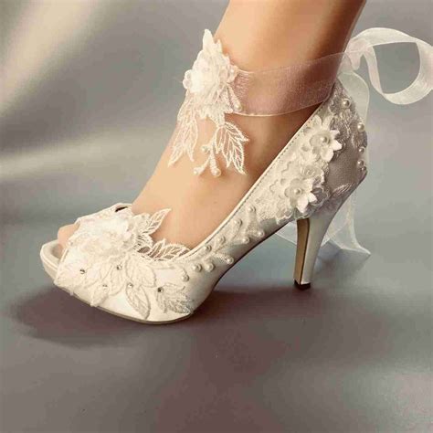 Wedding Shoes Waterproof White Ivory Bride Wedding Dresses Peep Toe