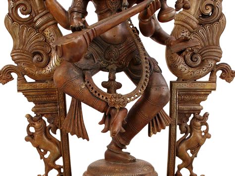36 Large Copper Goddess Saraswati Playing Sitar Exotic India Art