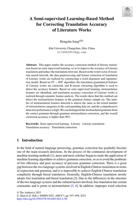 Pdf A Semi Supervised Learning Based Method For Correcting Translation Accuracy Of Literature