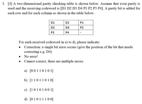Solved 3 4 A Two Dimensional Parity Checking Table Is