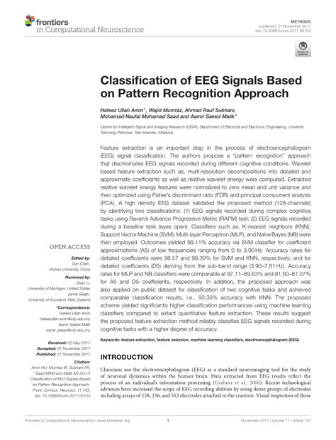 Pdf Classification Of Eeg Signals Based On Pattern Recognition Approach