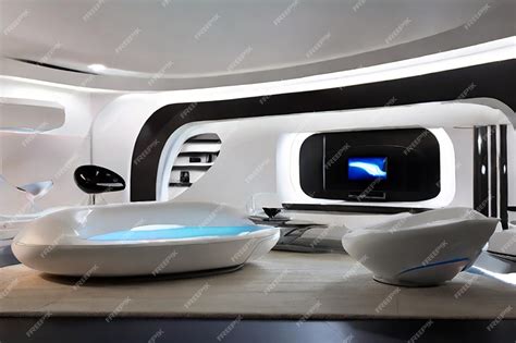 Premium Photo | Cyberpunk living room with large white couch round ...