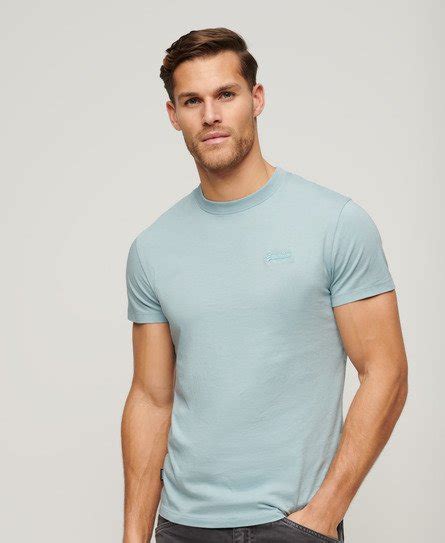 Homme T Shirt Brodé Avec Logo Essential En Coton Bio Bleu Délavé