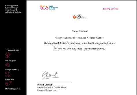 Rutuja D On Linkedin Tcs Talentdevelopment Xcelerator Tcsgems Certificateofappreciation