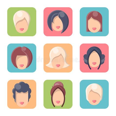 Sistema De Los Iconos De Cabezas Femeninas Con Los Mismos Peinados En