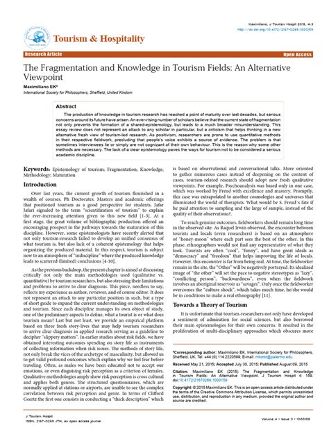 Korstanje M 2015 The Fragmentation And Knowledge In Tourism Fields