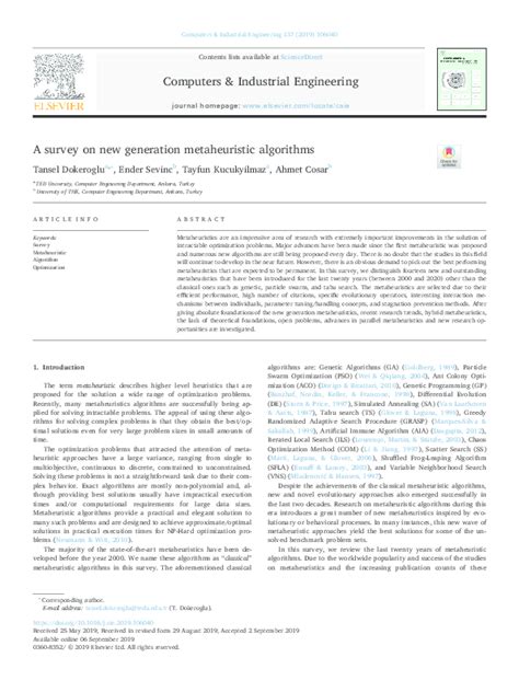 Pdf A Survey On New Generation Metaheuristic Algorithms