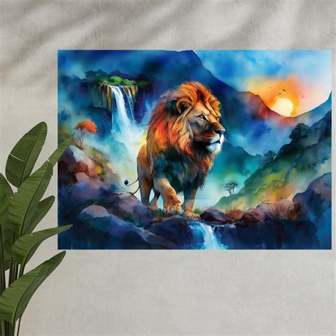 Lotusprinthandmade Lion Abstract Watercolor Illustration Poster 24 X