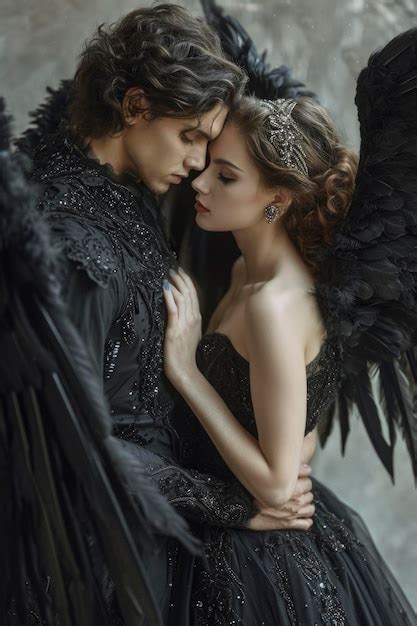 Premium Photo In A Spellbinding Embrace An Ethereal Love Unfolds Between A Celestial Angel And