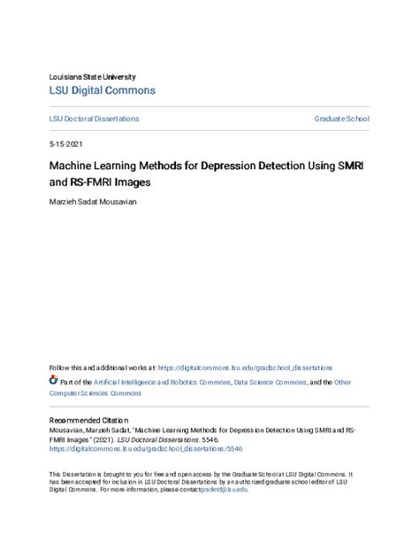 pdf machine learning methods for depression detection using smri and