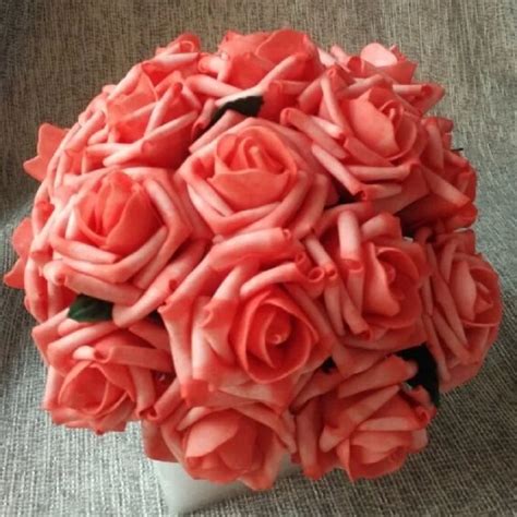 24 Bunches Fake Flowers Artificial Coral Roses 144 Flower Heads For