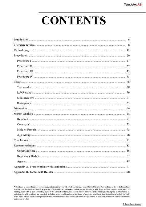 Table Of Contents Templates Examples Word Ppt Templatelab