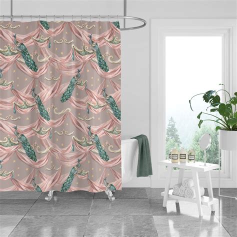 Victorian Peacock Shower Curtain Optional Towels Bluefink
