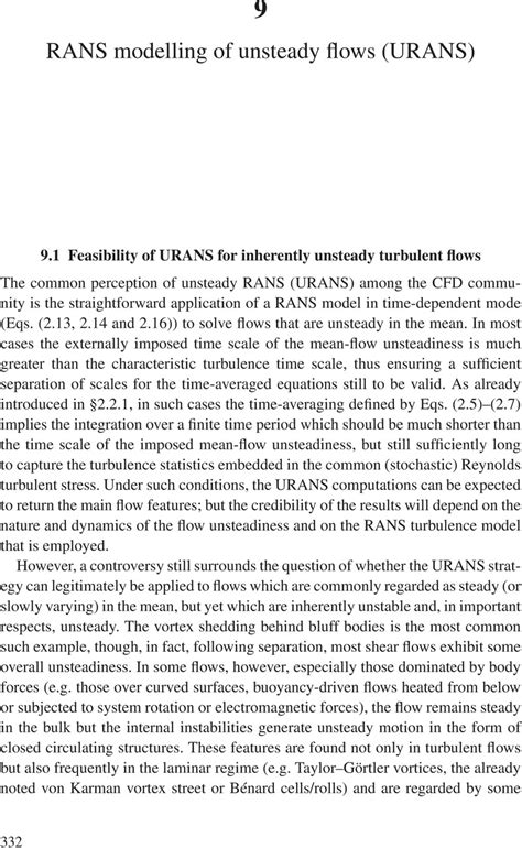 rans modelling of unsteady flows urans chapter 9 modelling
