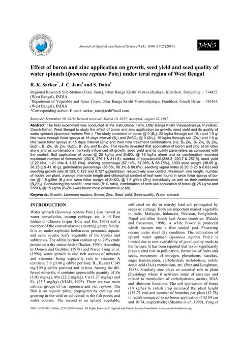 Pdf Effect Of Boron And Zinc Application On Growth Seed Yield And Seed Quality Of Water