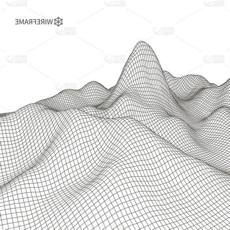 抽象矢量景观背景。网络空间网格。3 D技术说明。素材 花瓣网