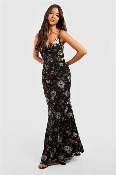 Womens Floral Devore Cowl Neck Maxi Dress Boohoo Uk
