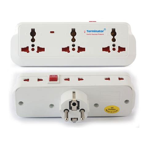 Multi Adaptor Universal 2 Pin Schuko Plug 16a With Switch 3 Way 3 Pin