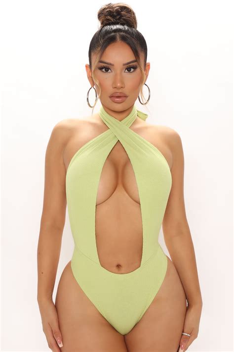 Cut Ties Crossed Halter Bodysuit Lime Fashion Nova Bodysuits