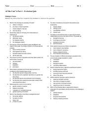 AP Bio Unit A Part Quiz Pdf Name Class Date ID A AP Bio Unit A Part Evolution Quiz