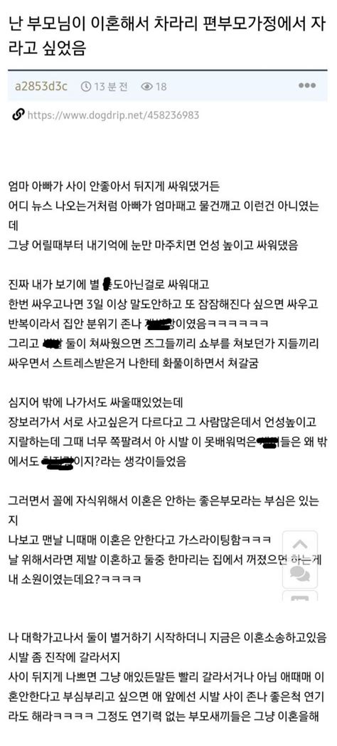 난 부모님이 이혼해서 편부모가정에서 자라고 싶었음 인스티즈instiz 이슈 카테고리